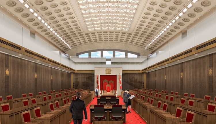 A rendering of the interim Senate Chamber. Image via Diamond Schmitt ...