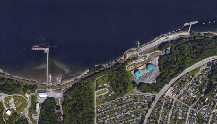 A aerial view of Kinder Morgan's Trans Mountain marine terminal, in ...